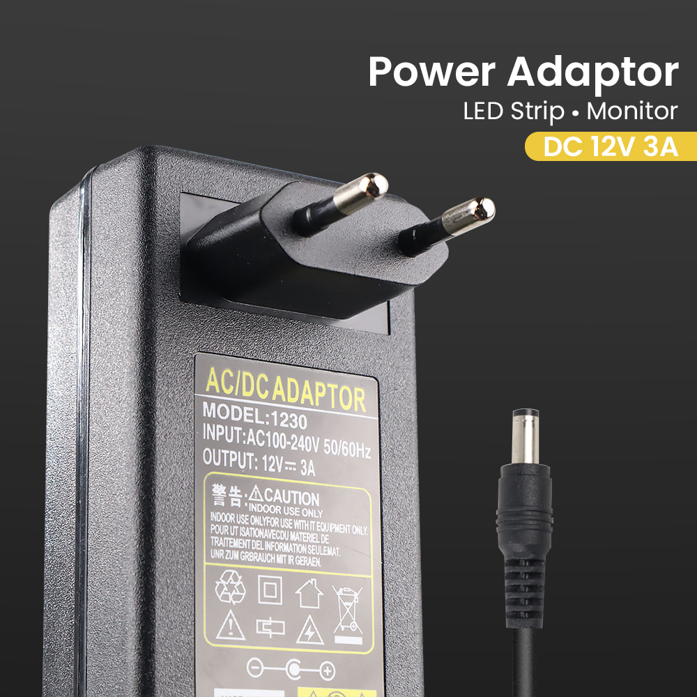Jual Power Adaptor LED Strip Monitor DC 12V 3A - 1230 - Black | Shopee ...