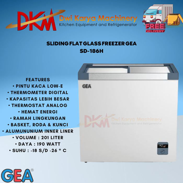 Jual GEA Sliding Flat Glass Freezer SD-186H / Sliding Freezer 200 Lt ...
