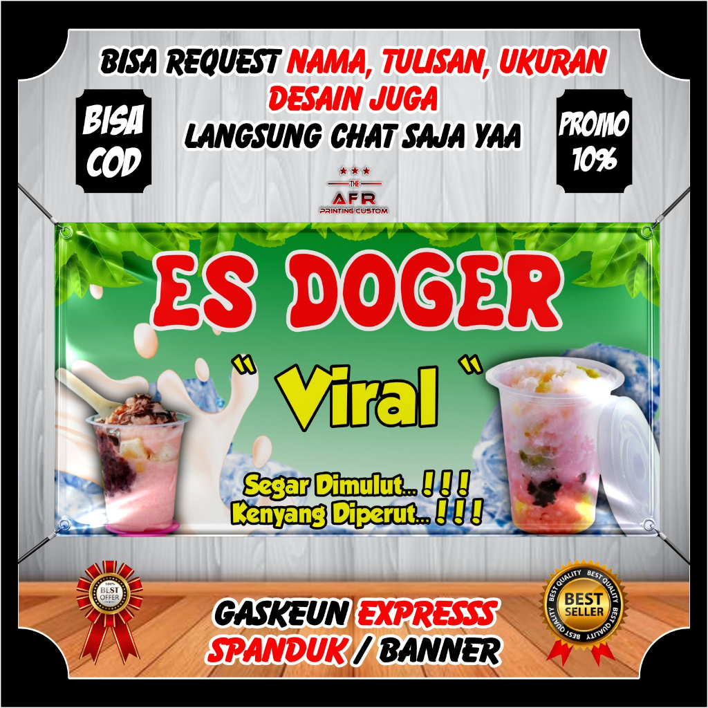 Jual Cetak Spanduk Banner Backdrop ES DOGER Viral Kekinian Ukuran 150 x ...