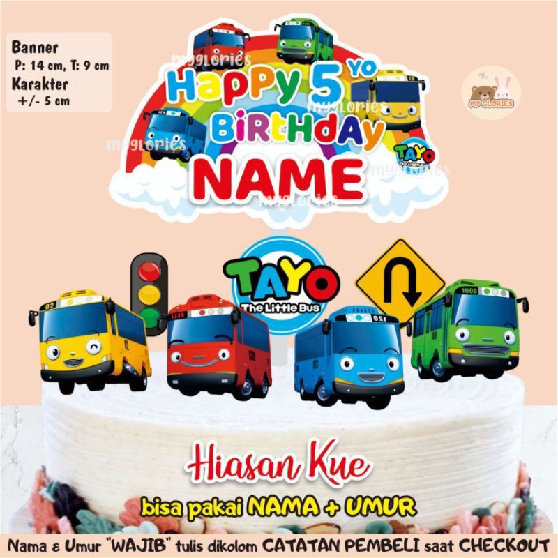 Jual [ CUSTOM NAMA UMUR ] Hiasan Kue TAYO - Topper Cake Happy Birthday ...