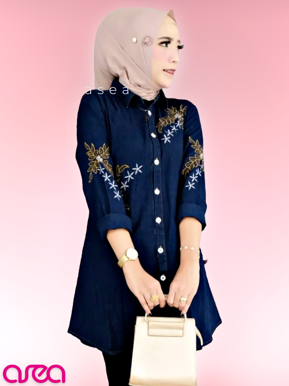 Jual ASEA Atasan Tunik Jeans Bordir Bunga Ellora Kejora Original Tunik ...