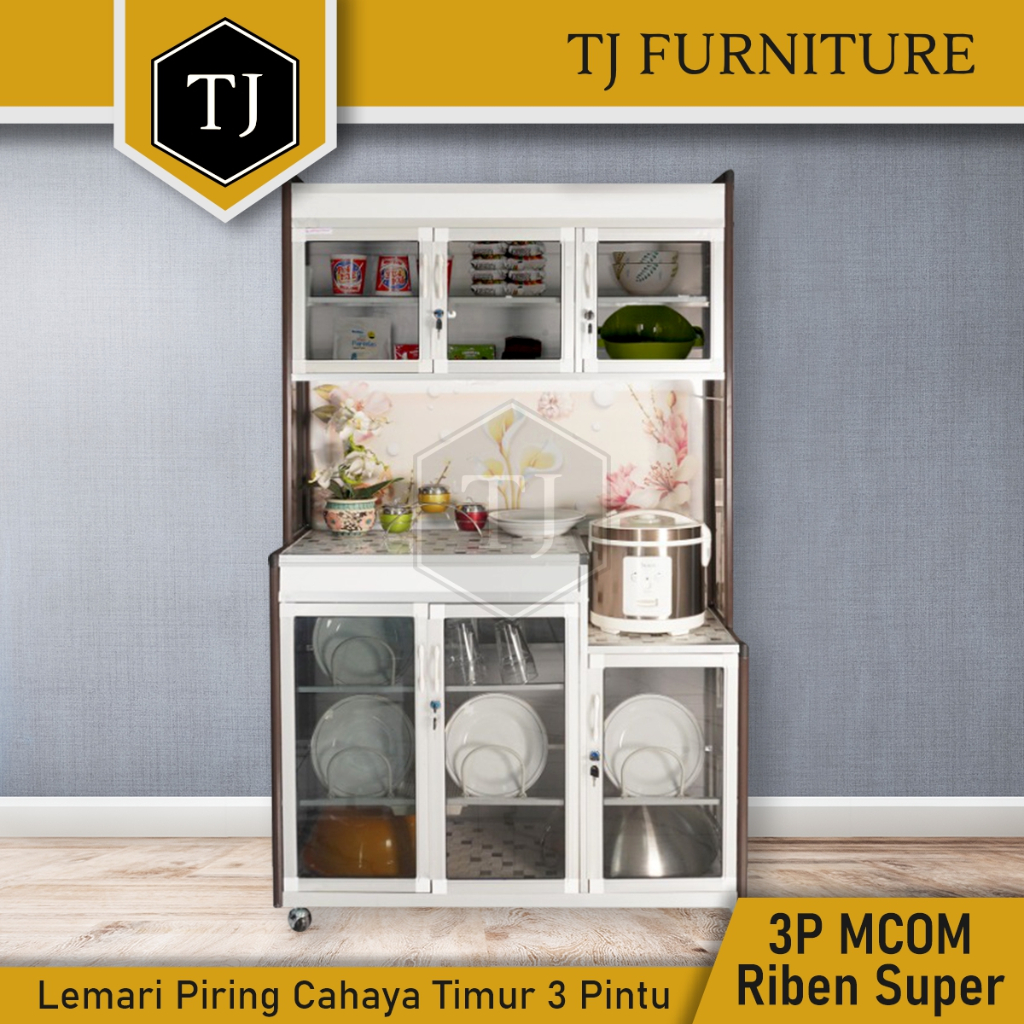 Jual Cahaya Timur Rak Piring / Kitchen Locker / Lemari Dapur 3 Pintu - 3P MCOM Kaca Riben Super ...
