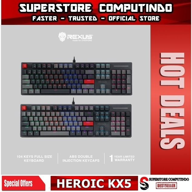 Jual Rexus Heroic KX5 | KX-5 RGB Mechanical Gaming Keyboard Fullsize | Shopee Indonesia