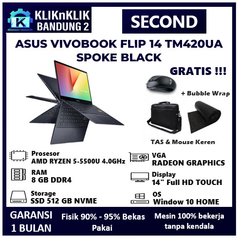 Jual LAPTOP TOUCSCREEN ASUS VIVOBOOK FLIP 14 TM420UA AMD RYZEN 5 BEKAS | Shopee Indonesia
