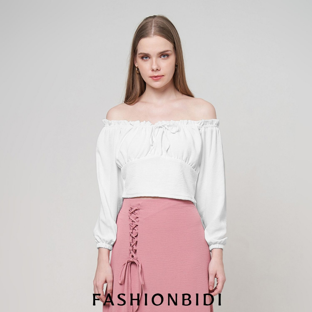 Jual BIDI - Savannah Crop Top Lengan Panjang Sabrina Airflow Atasan Casual Motif Polos Basic ...