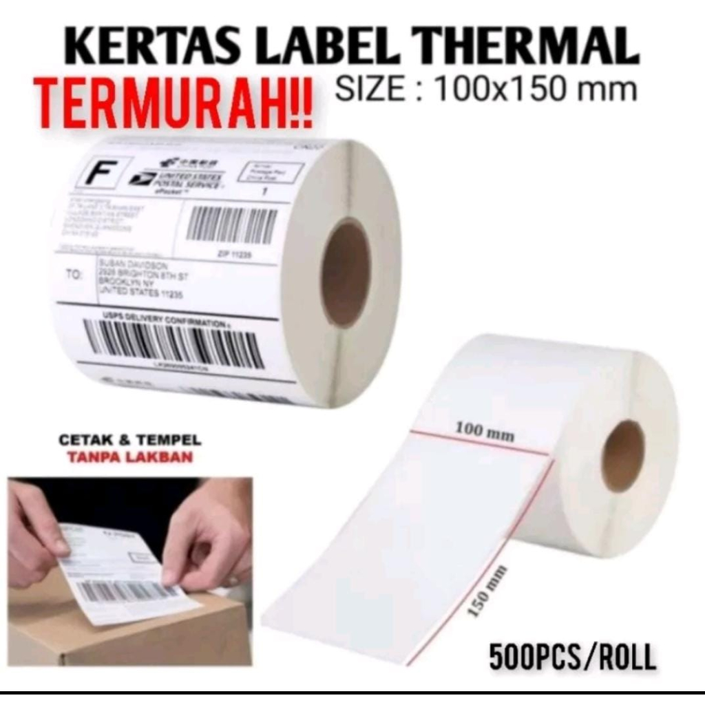Jual Kertas Label Sticker Thermal 100 x 150 mm isi 500 pcs Full Murah | Shopee Indonesia