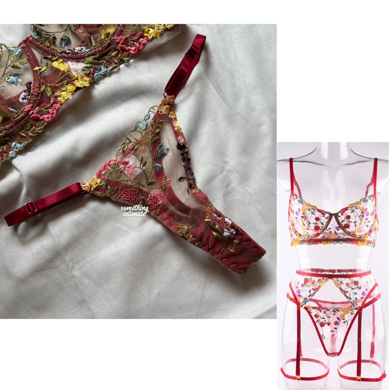 Jual [THONG ONLY ] SLOAN & SHERA Floral Embroidered Lace Bra Lingerie ...