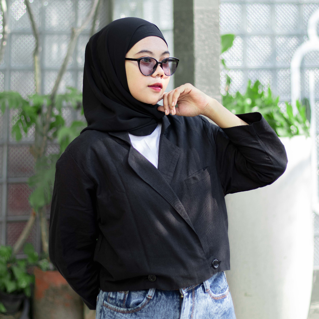 Jual FUJI Blazer Crop Linen Wanita | Outer Crop Linen by YOUNIQ ...