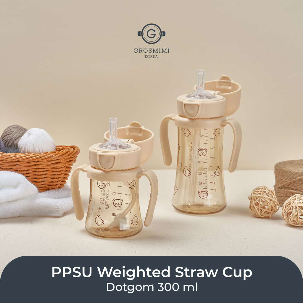 Jual GROSMIMI PPSU DOTGOM WEIGHTED STRAW CUP 200/300ML (BUTTER) | Shopee Indonesia