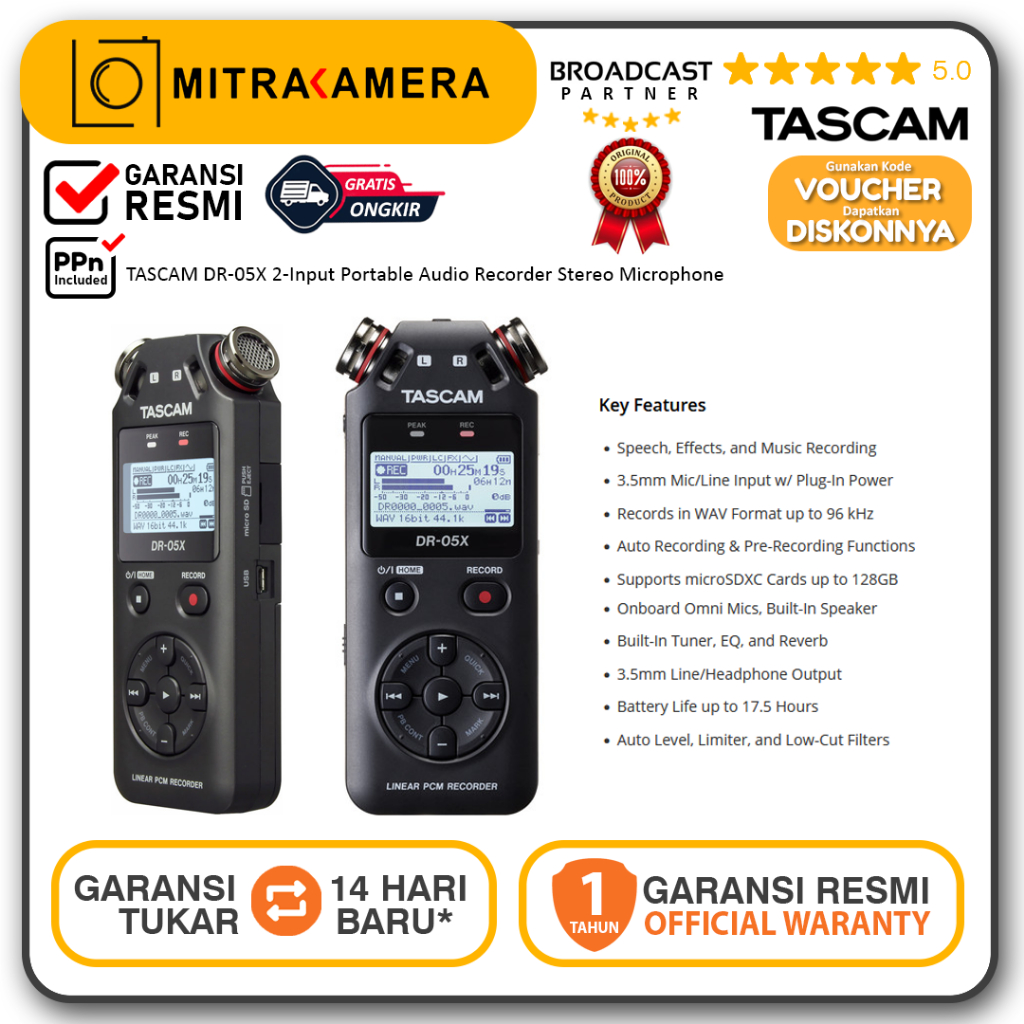 Jual TASCAM DR-05X 2-Input Portable Audio Recorder Stereo Microphone | Shopee Indonesia