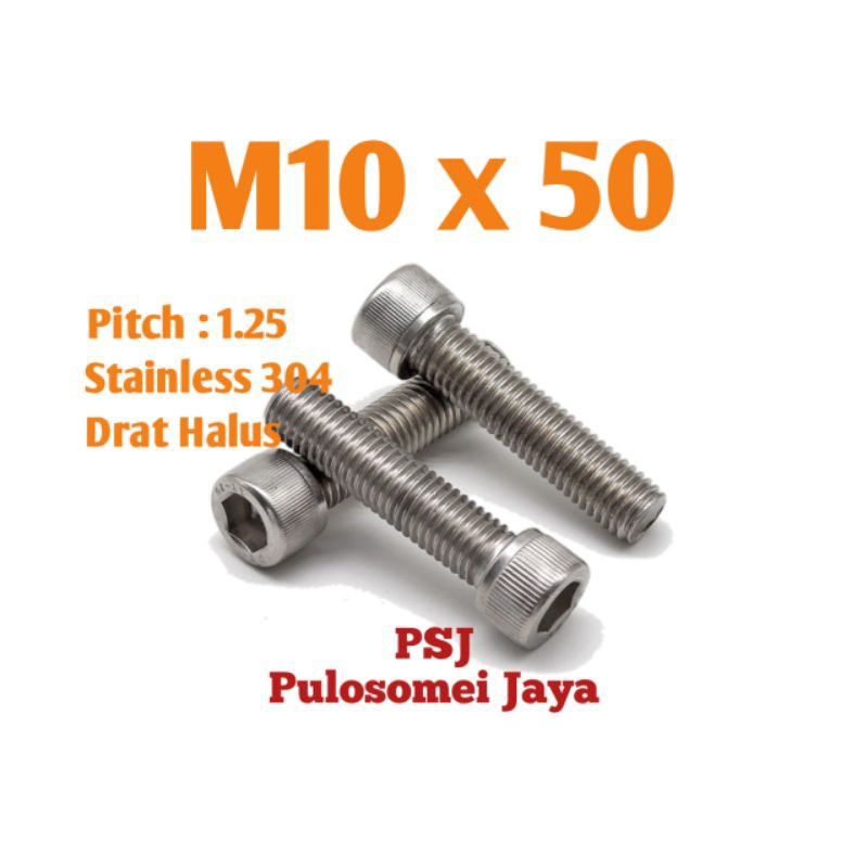 Jual Baut L Drat Halus M10 x 50 Stainless 304 / Hex Socket Head Cap Screw | Shopee Indonesia