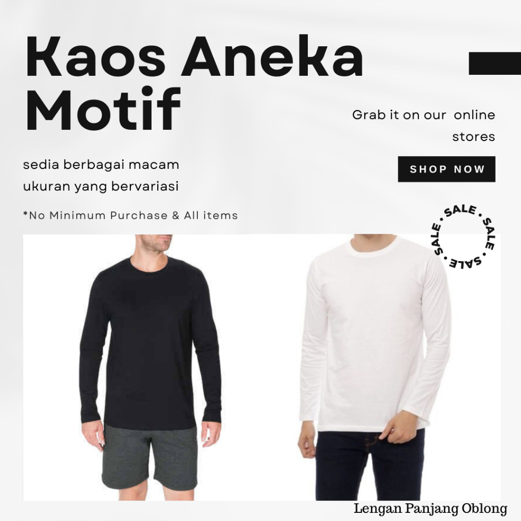 Jual Kaos polos oblong kerah lengan panjang pendek hitam putih warna ...