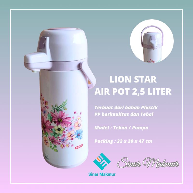 Jual Lion Star Termos Pompa Air Panas Motif Bunga - Air Pot 2,5 Liter ...