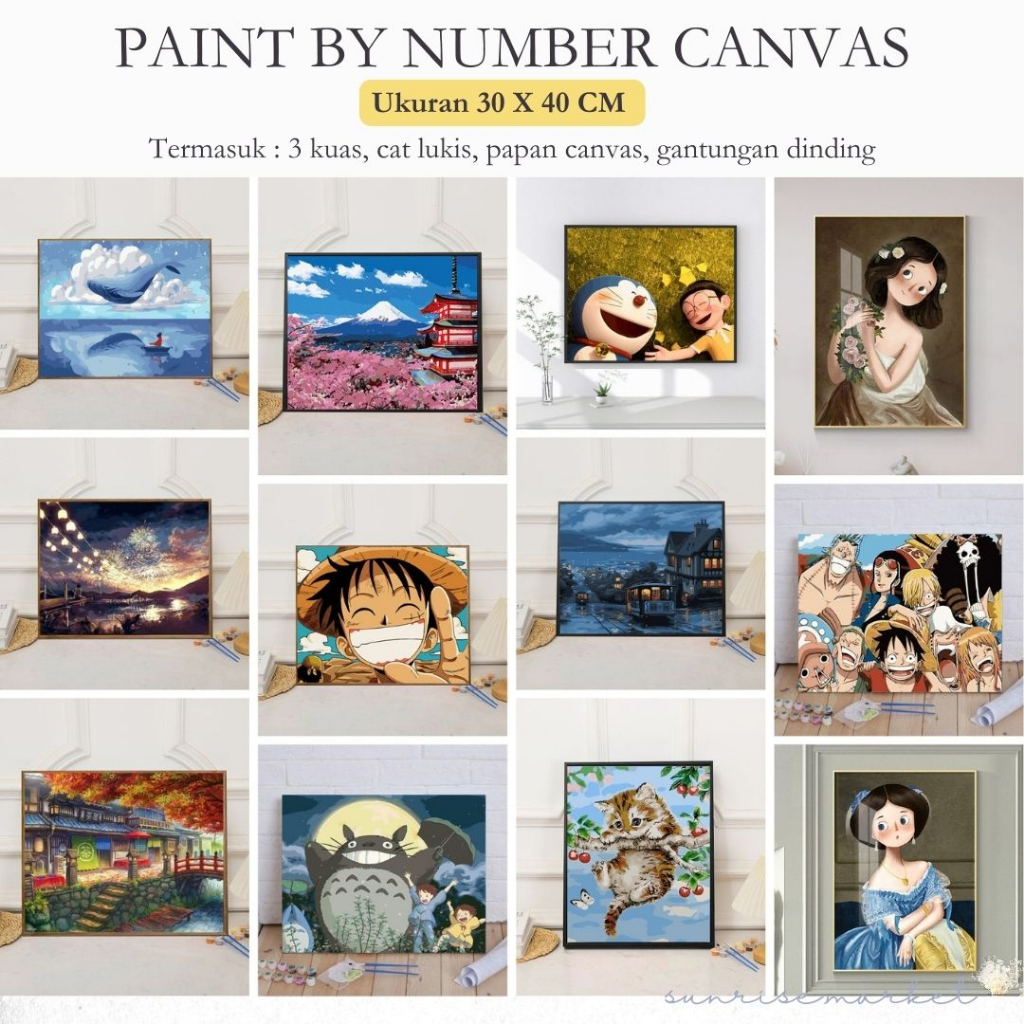 Jual 40X30CM CANVAS FRAME KAYU DIY PAINTING KIT / PAINT BY NUMBER ...