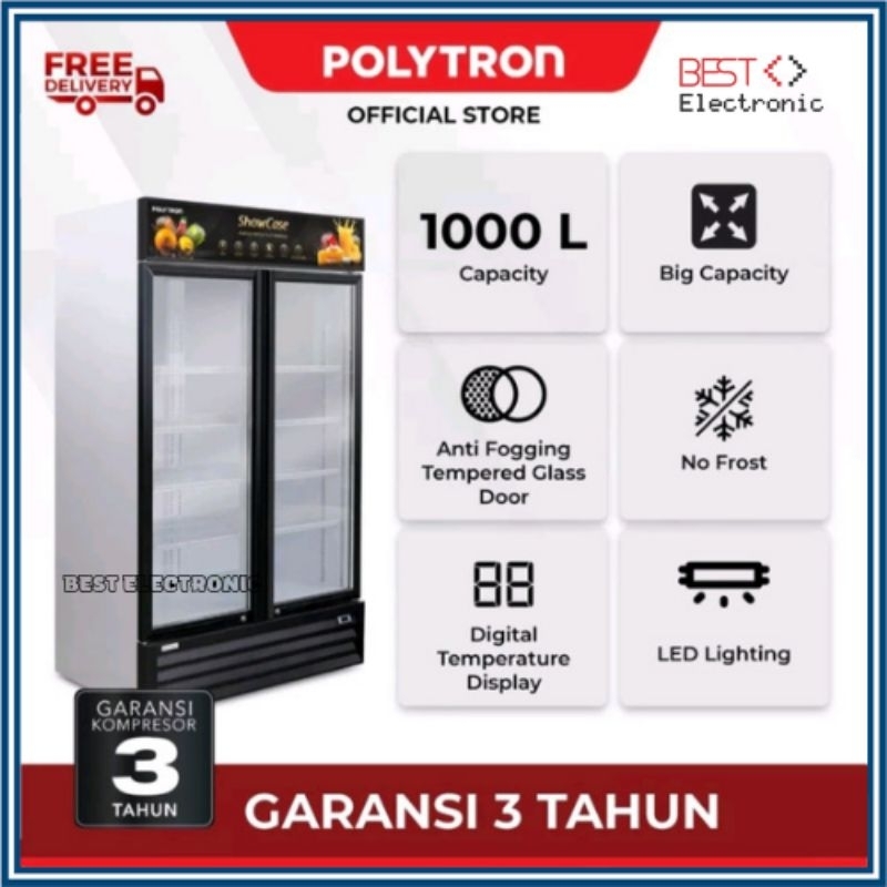 Jual SHOWCASE 2 PINTU POLYTRON SCN 1020 8 RAK DISPLAY COOLER KULKAS LOW ...