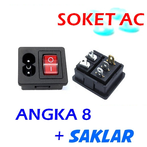 Jual Socket AC Angka 8 + Saklar Lampu Power Outlet Colokan 2 Lubang 2 Pin Soket in Outlet Bulat ...