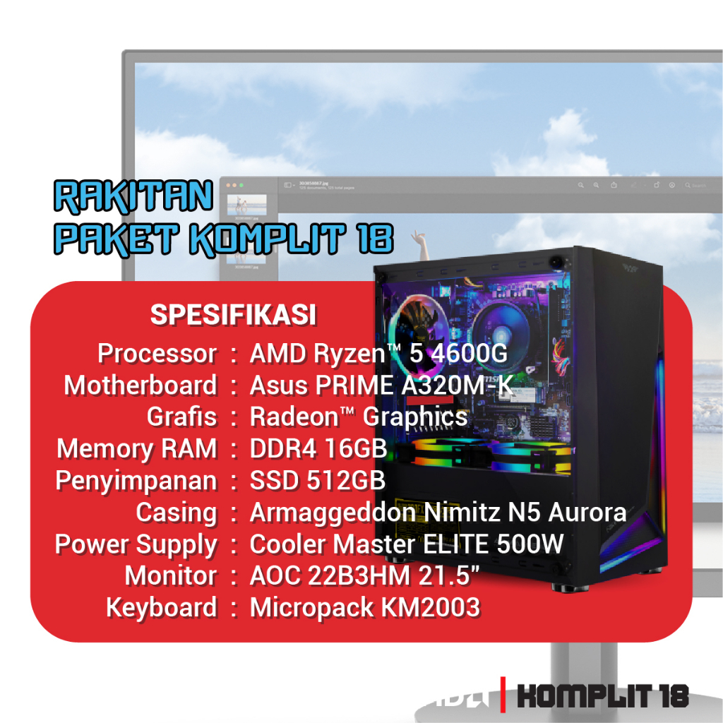 Jual Komputer Rakitan Paket Komplit 18 AMD Ryzen 5 4600G 16GB RAM 512GB ...