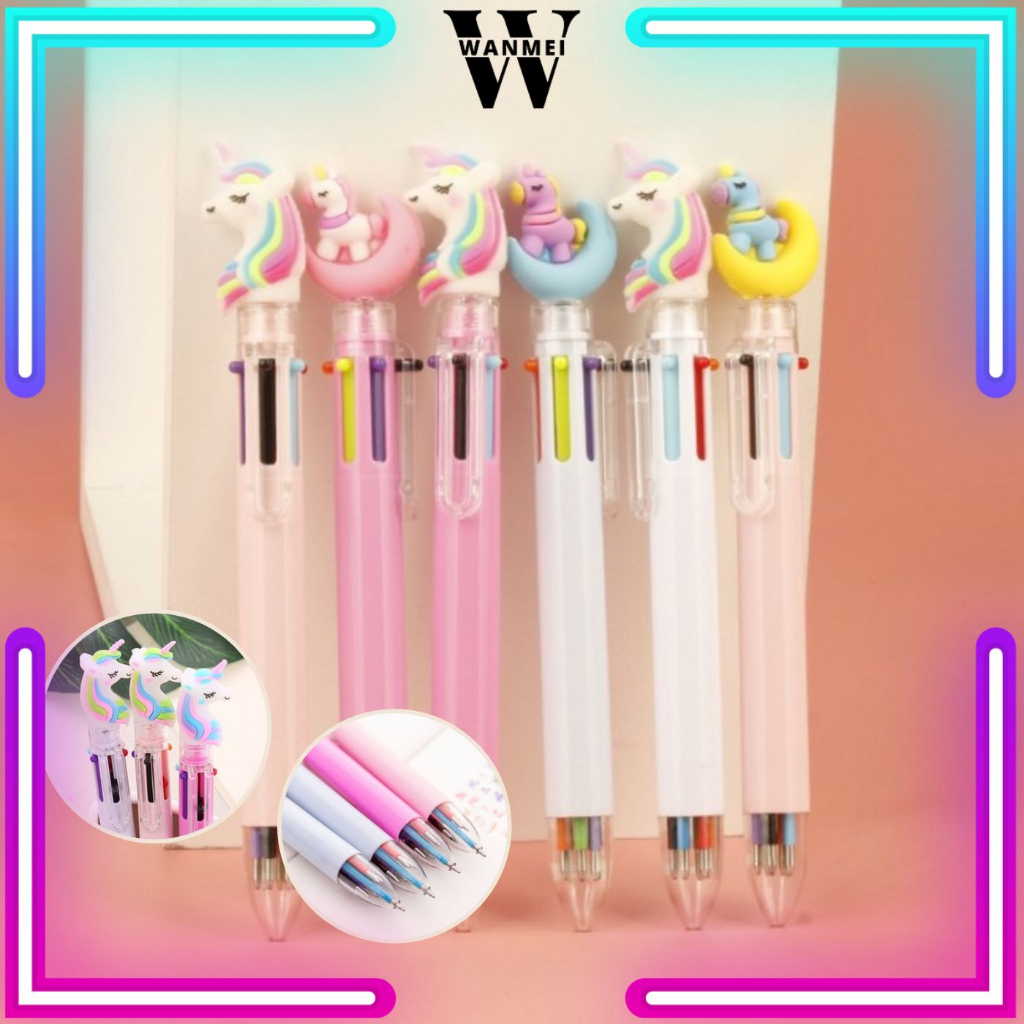 Jual WM Pena Karakter Mekanik 6 Warna Unicorn Full Moon Pulpen Karakter ...