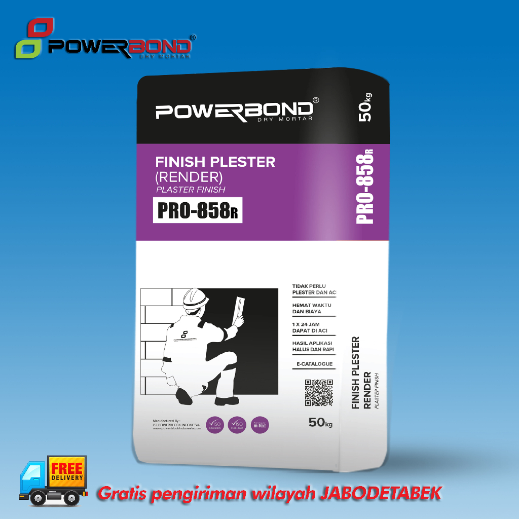 Jual SEMEN POWERBOND PRO-858R (PLASTER FINISH/RENDER) 50KG (Khusus 1 DO ...