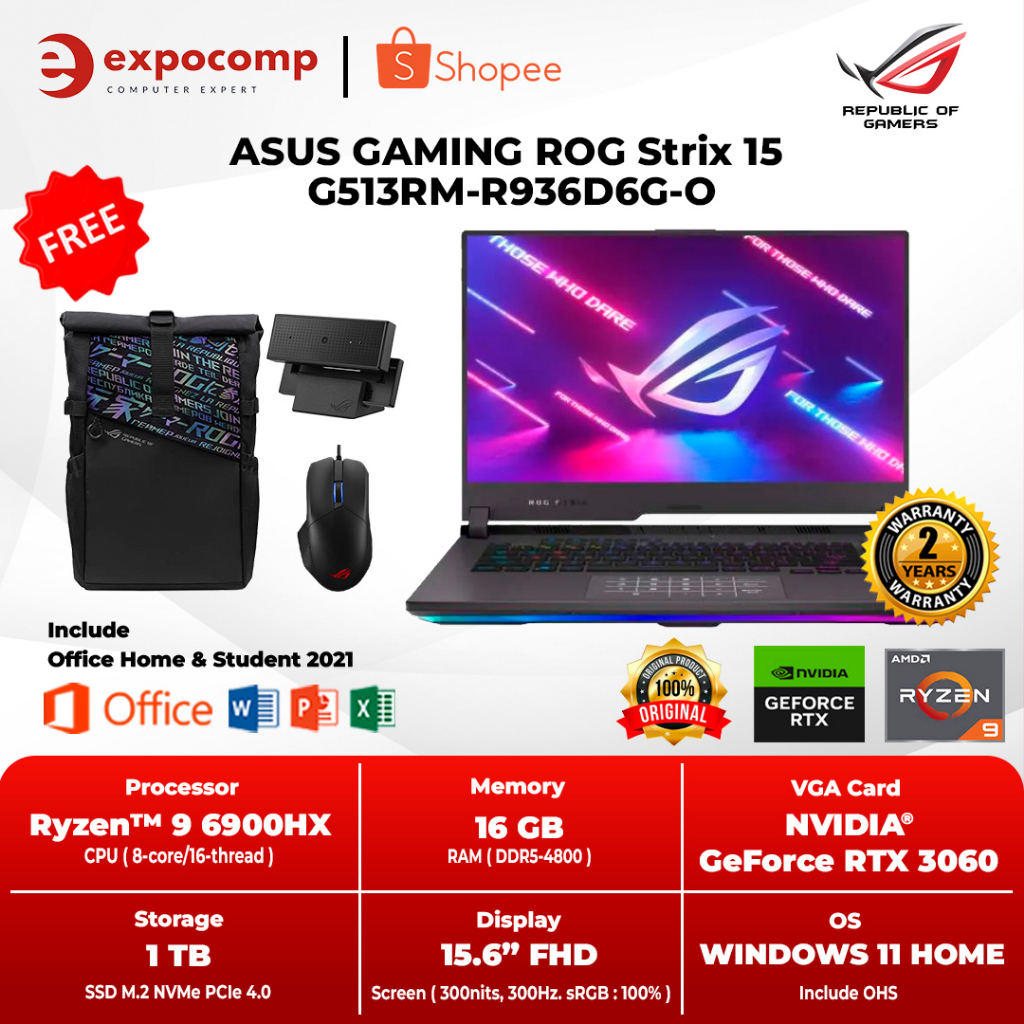 Jual ASUS GAMING ROG Strix 15 G513RM-R936D6G-O GREY AMD R9-6900HX ...