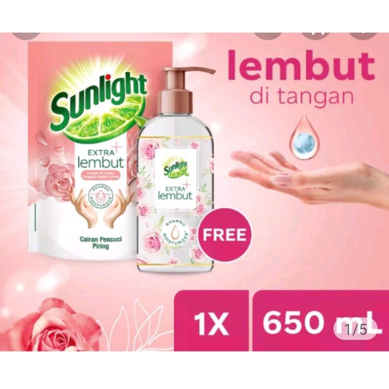 Jual Sunlight extra lembut 650ml free botol cantik | Shopee Indonesia