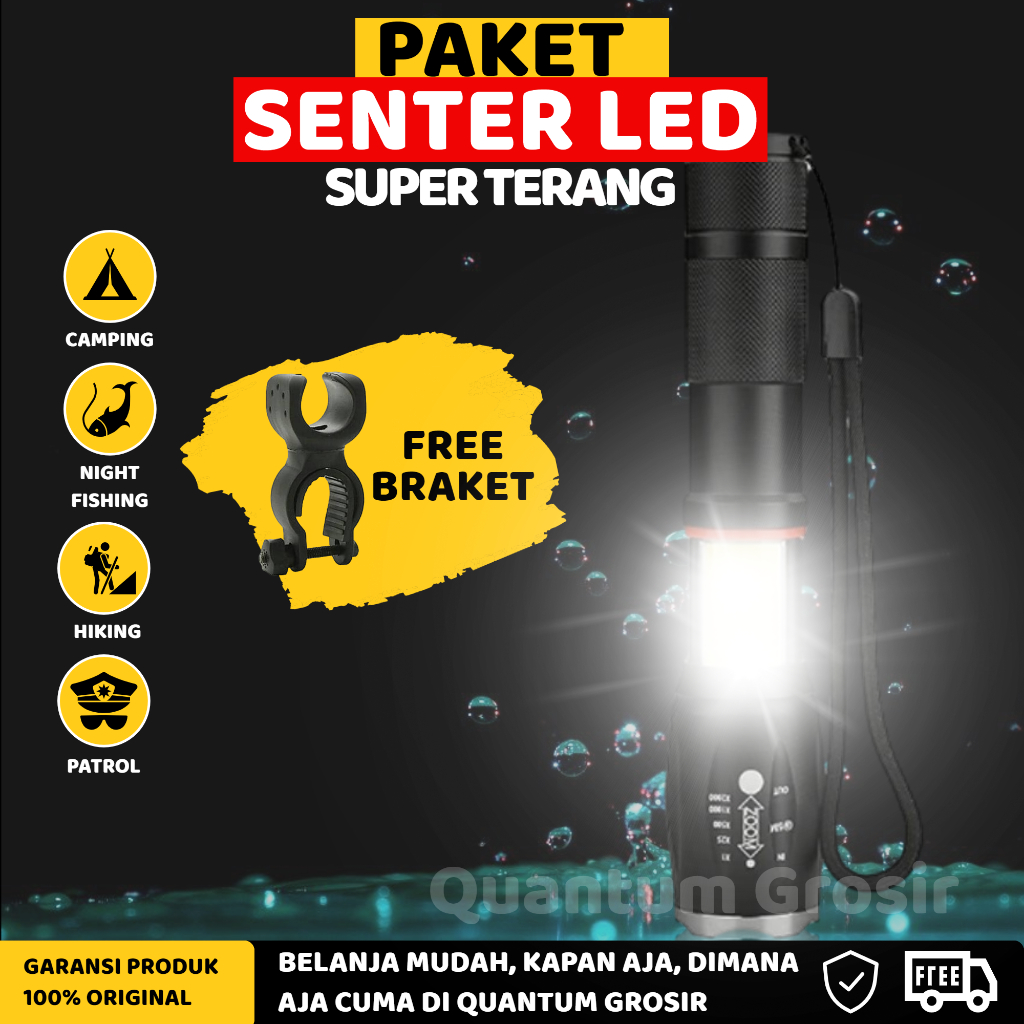 Jual Senter Led Super Terang Jarak Jauh 8000 Lumens XM P50 Fulllset ...