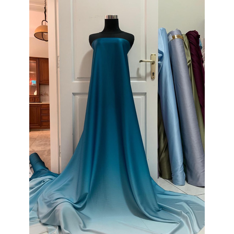 Jual Bahan Kain Satin ARMNY Silk Gradasi Ombre 2tone warna Turkish Blue ...