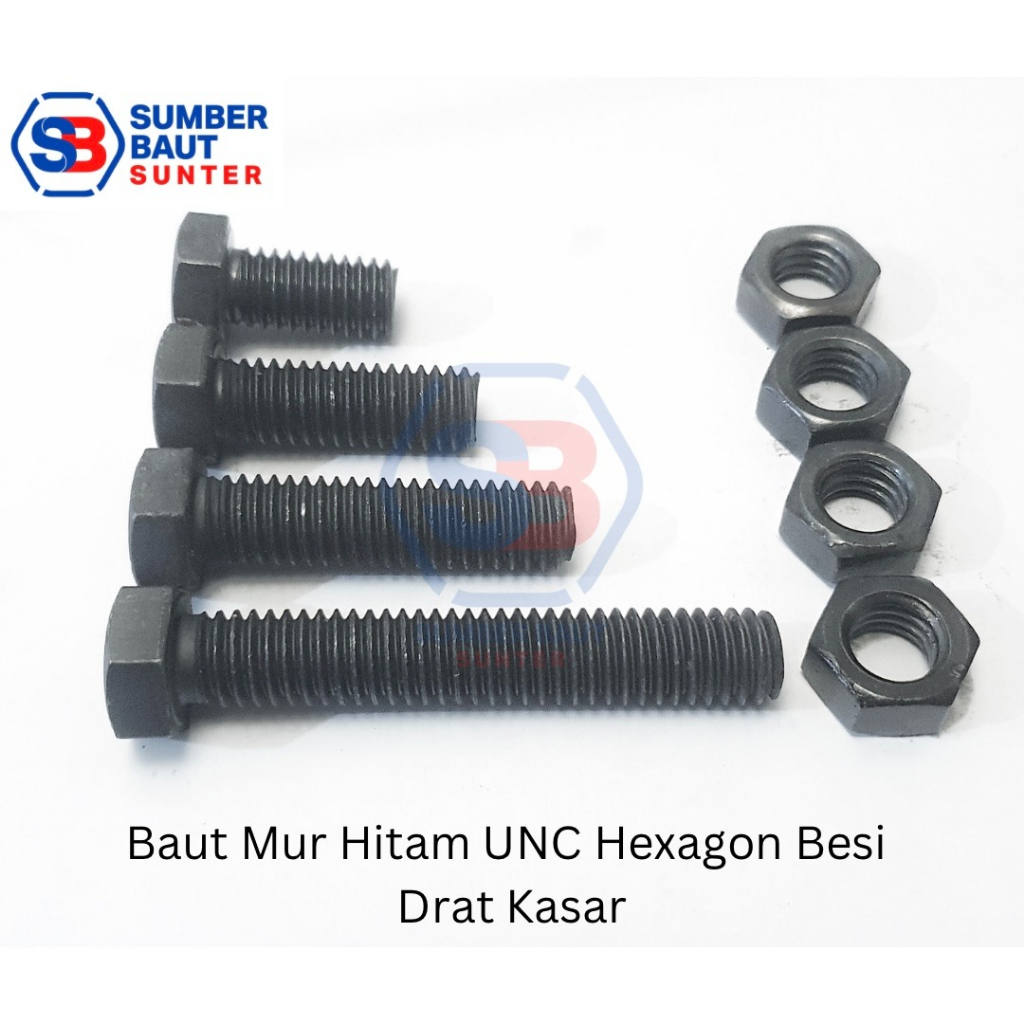 Jual 5/8" x 3" Baut Mur Hexagon Besi Hitam UNC Kunci 24 Drat Kasar | Shopee Indonesia