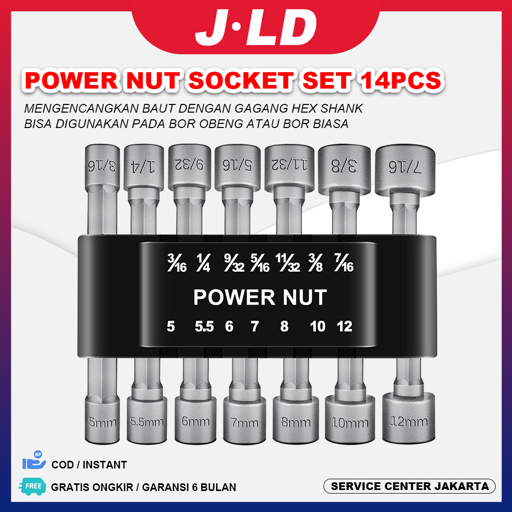 Jual JLD Power Nut Socket Set 14pc Mata Bor Kunci Pas Shock Hex adapter mata bor sock baut ...