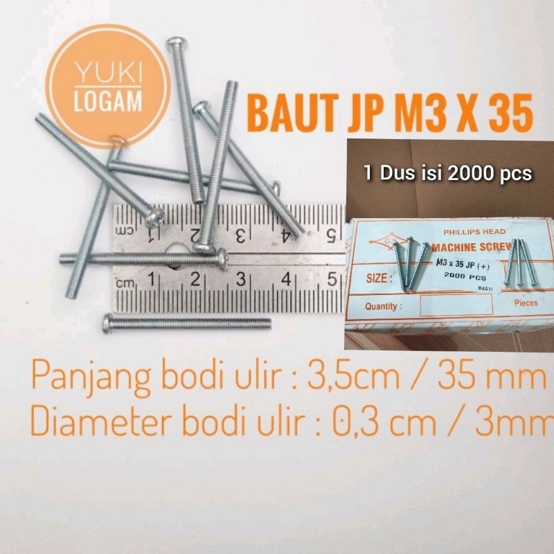 Jual 1 Dus Baut M3 Ukuran M3x6 sampai M3x50 Kepala bulat JP | Shopee Indonesia