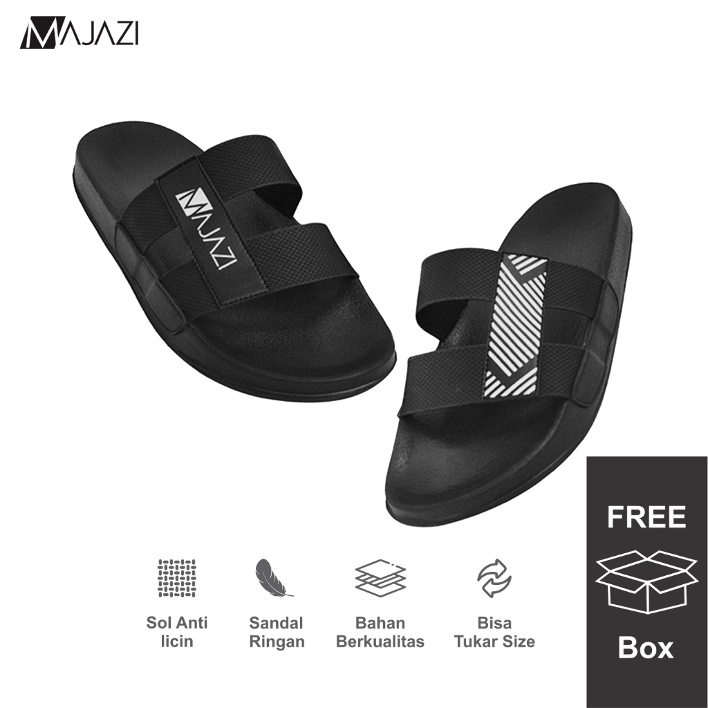 Jual Majazi - Sandal Slide Pria Lisbon Full Black | Shopee Indonesia