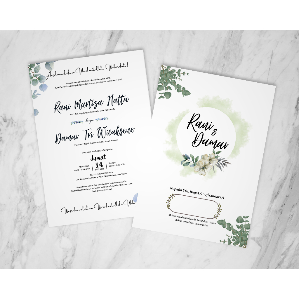 Jual [Undangan A5] Undangan A5 Dua Sisi Undangan Wedding Undangan ...