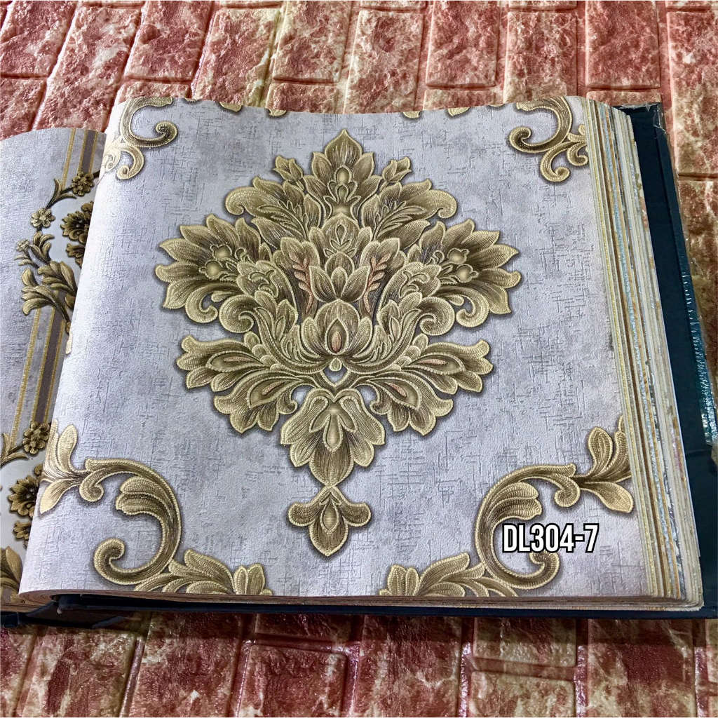 Jual Wallpaper Dinding Klasik Ukiran Coklat Tembaga Gold Abu Tekstur De ...