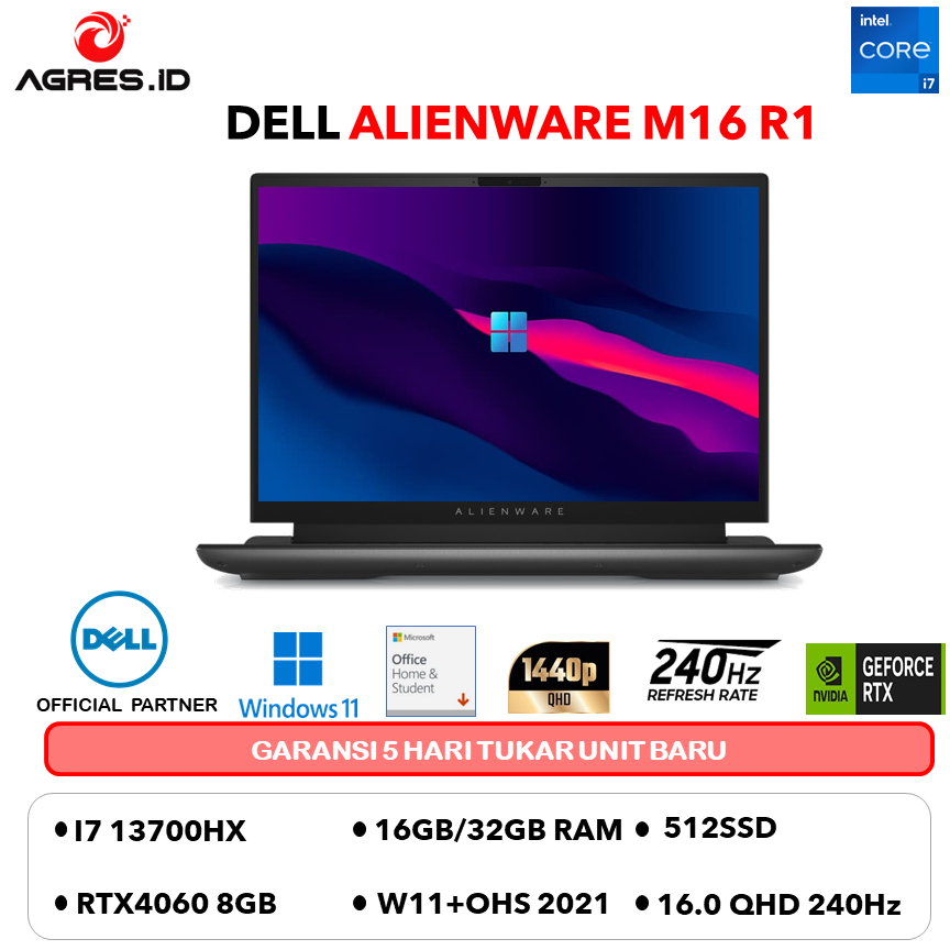 Jual DELL ALIENWARE M16 R1 I7 13700HX RTX4060 8GB/ 32GB 1TB W11+OHS 16.0QHD+ 240HZ 2YR+ADP DARK ...