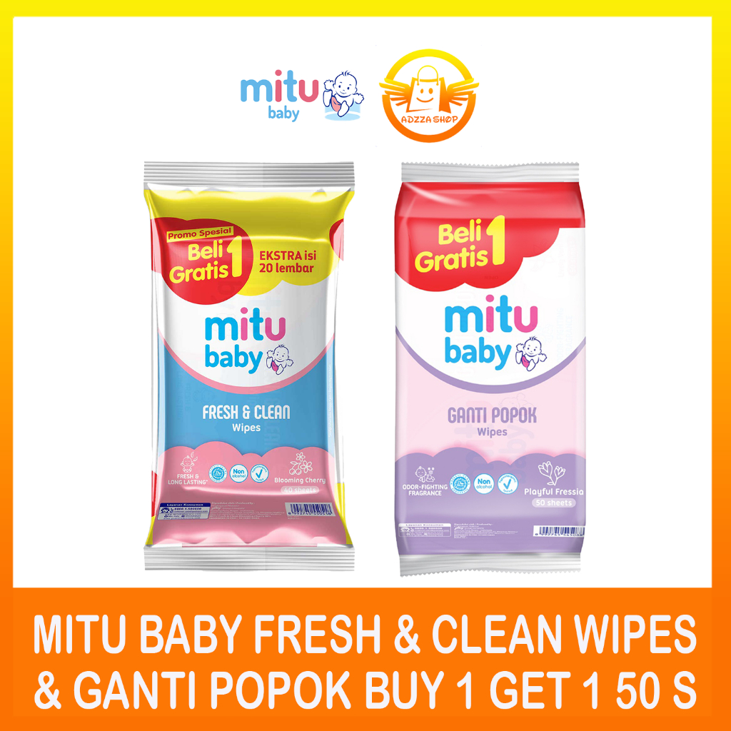 Jual Mitu Baby Tisu Basah Fresh & Clean Wipes dan Ganti Popok Buy 1 Get ...