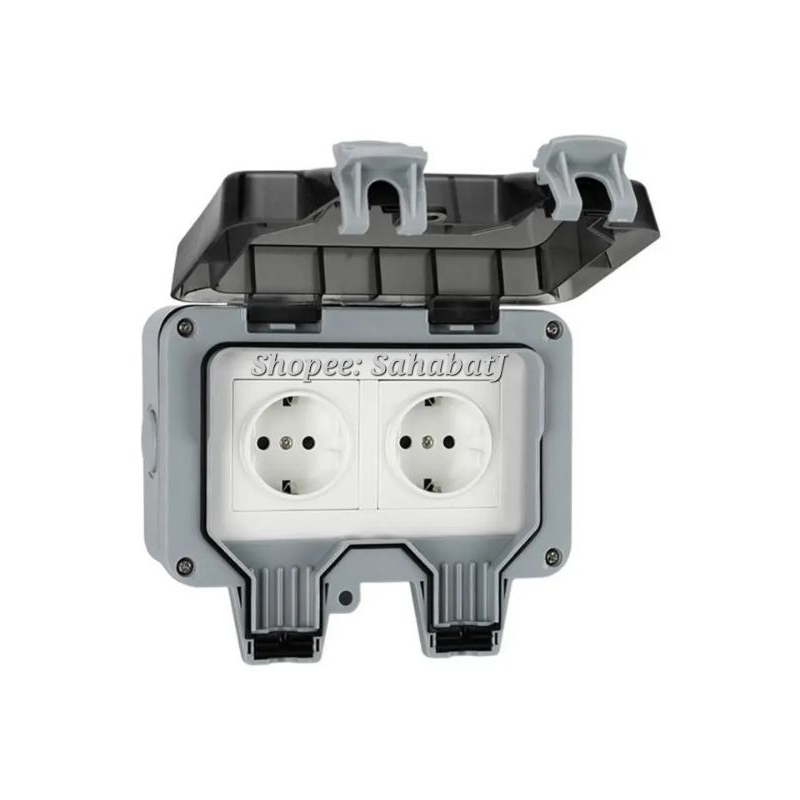 Jual Stop Kontak 2 Lubang Double IP66 Waterproof Outdoor Wall Socket ...