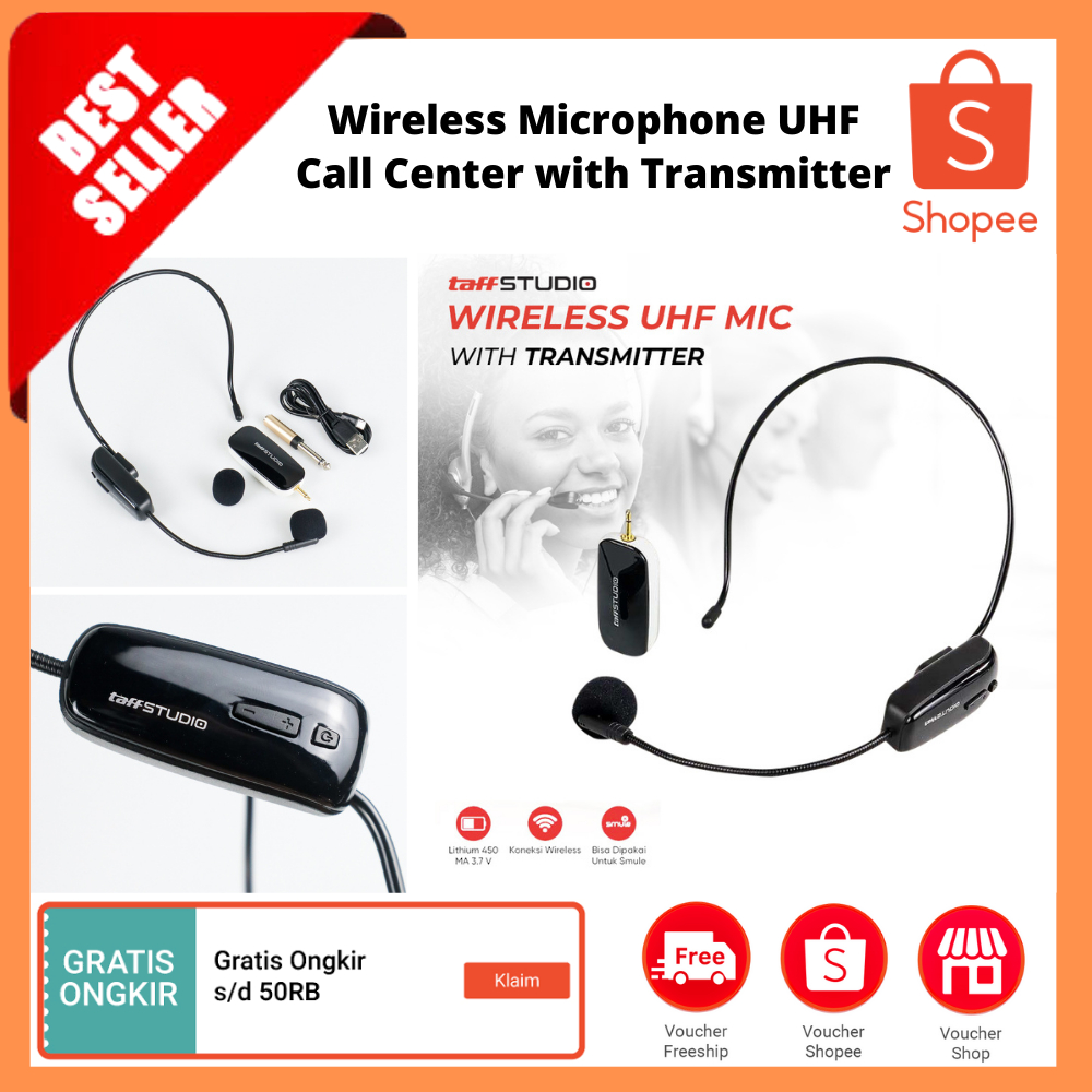 Jual Wireless Microphone UHF Call Center with Transmitter / Mikrofon ...