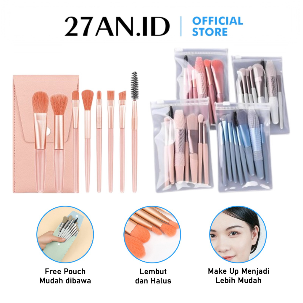 Jual Kuas Set Make Up 8 pcs + Pouch H433 Set Mini Travel Make Up Brush ...
