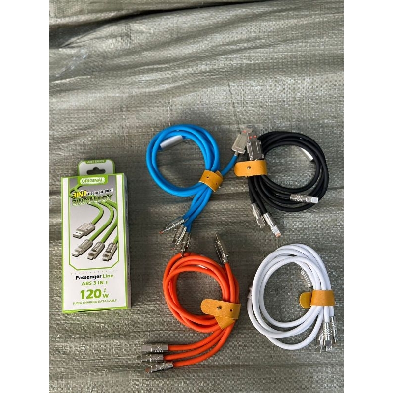 Jual Kabel Data / Kabel Charger 120W 3 in 1 Bahan Besi Metal & Tebal ...