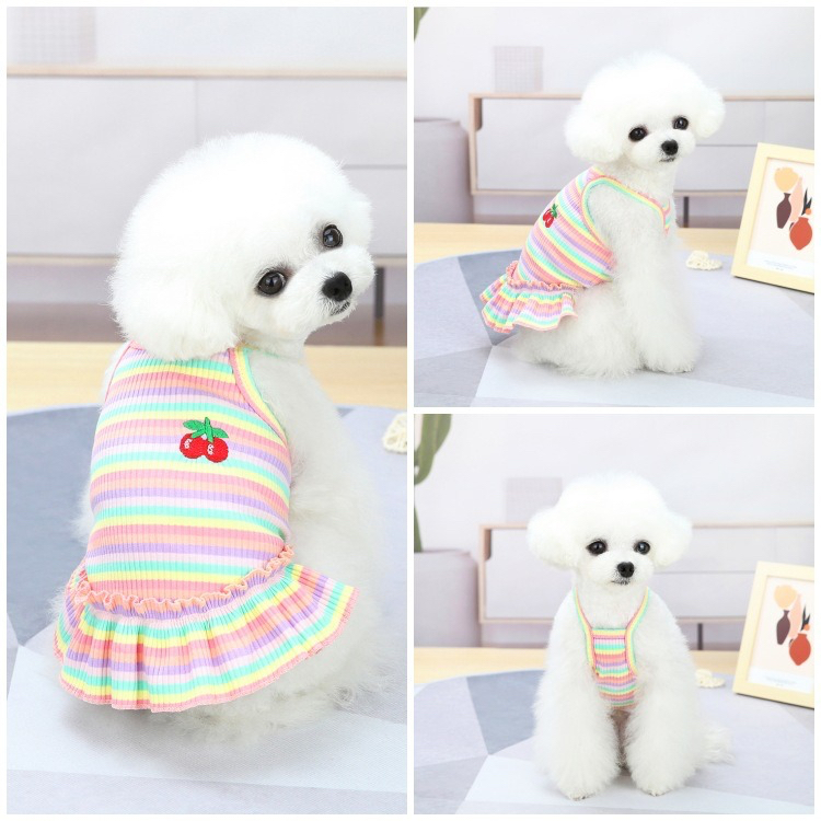Jual Rainbow Cherry Stripped Dress / Pakaian Baju Anjing Kucing Model Pelangi Ceri Lucu ( 043 ...