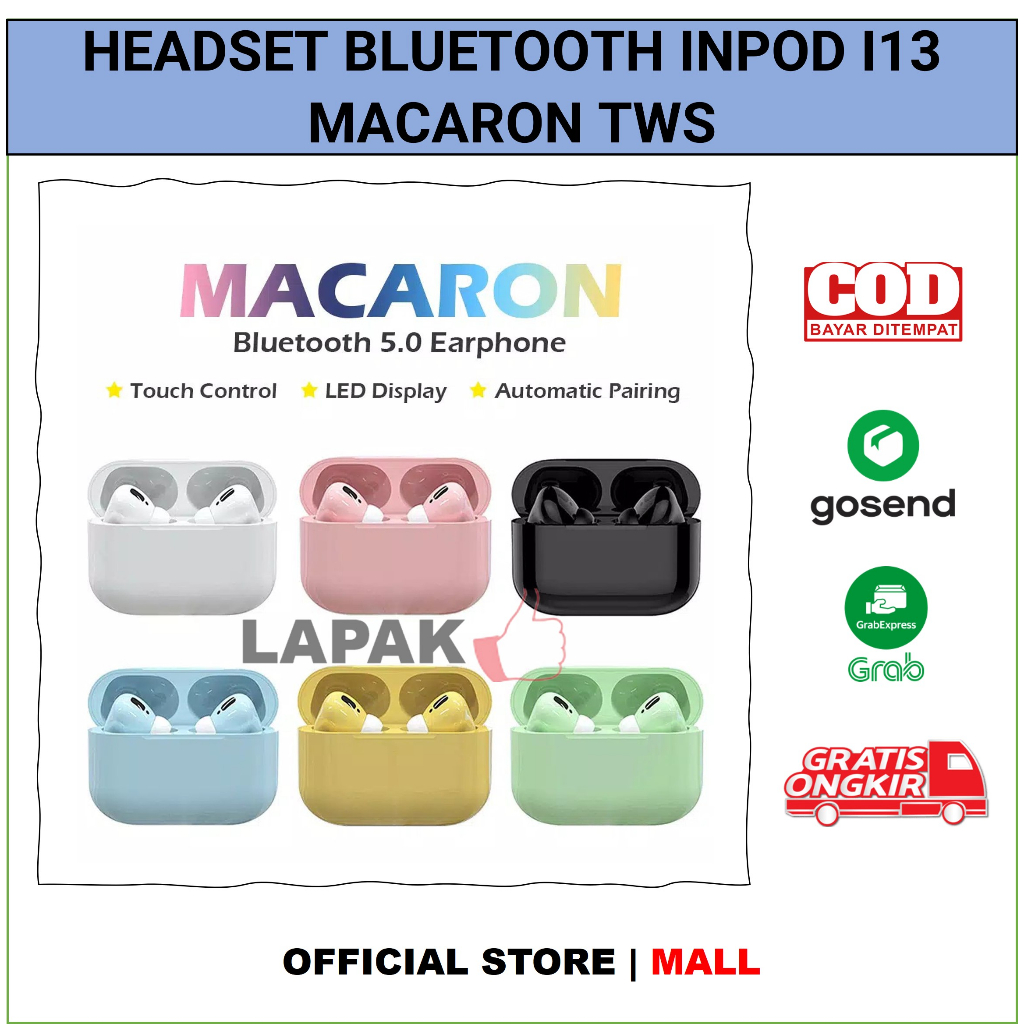 Jual Headset Bluetooth Inpods 13 i13 Pro Macaron Wireless Earphone ...