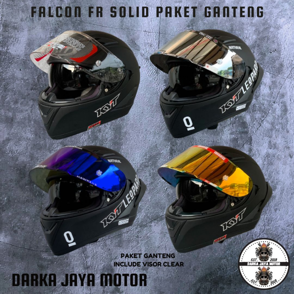 Jual KYT HELM FALCON FR SOLID - BLACK DOFF - FULL FACE - DOUBLE VISOR ...