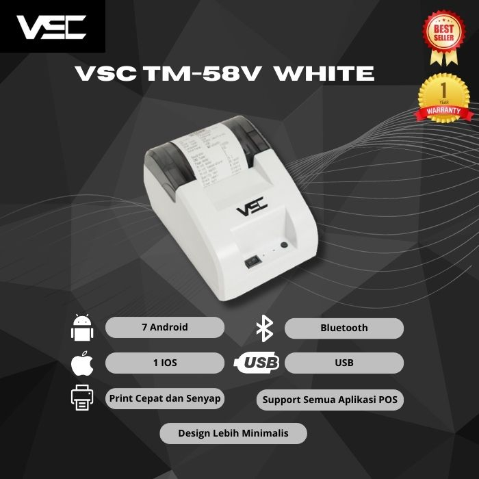 Jual PRINTER THERMAL 58MM BLUETOOTH VSC TM-58V RPP02N PUTIH | Shopee Indonesia