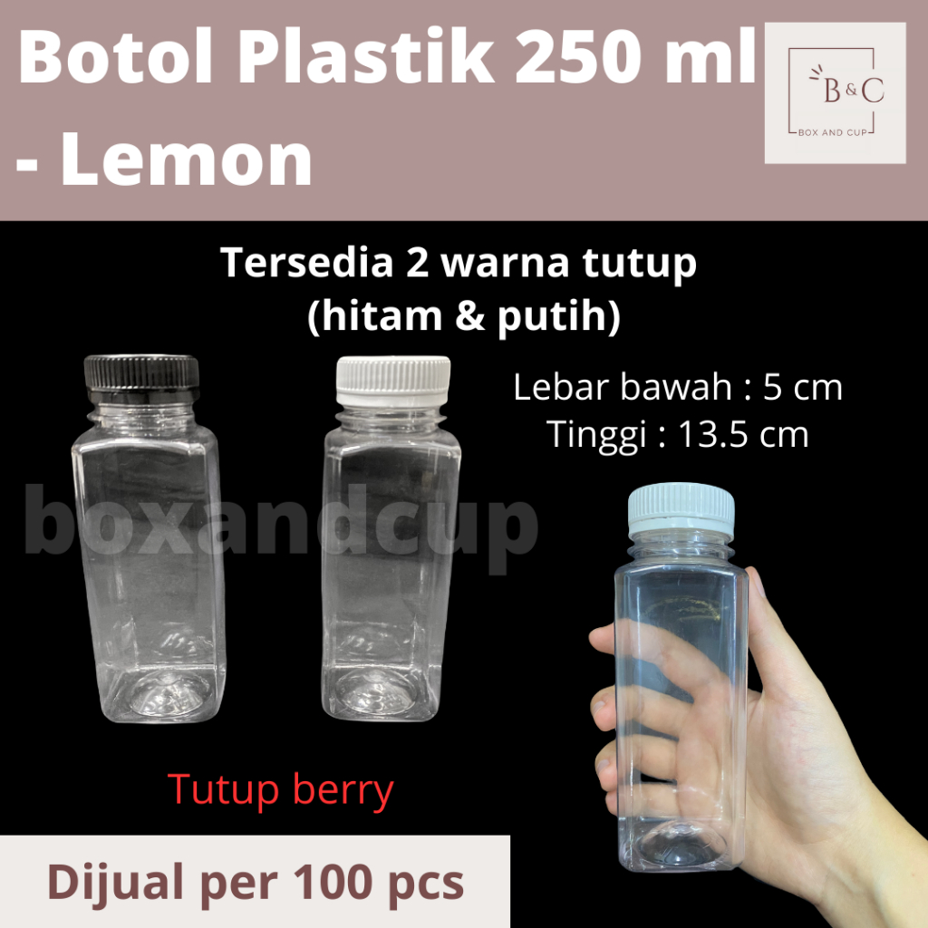 Jual [100 PCS] Botol Minuman Plastik 250 ml Lemon Kotak Warna Bening ...