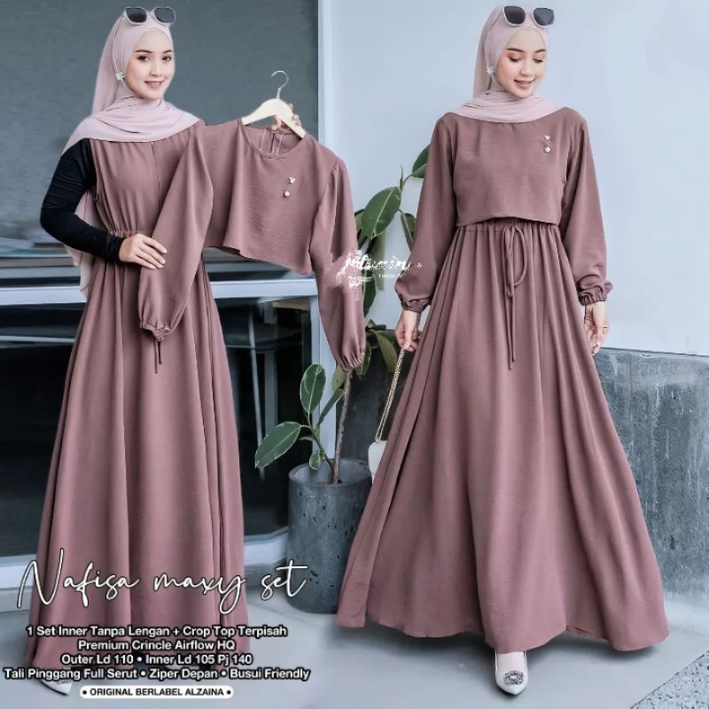 Jual Nafisa Maxy Set2in1 inner+outer crop Gamis set crinkle airflow ...