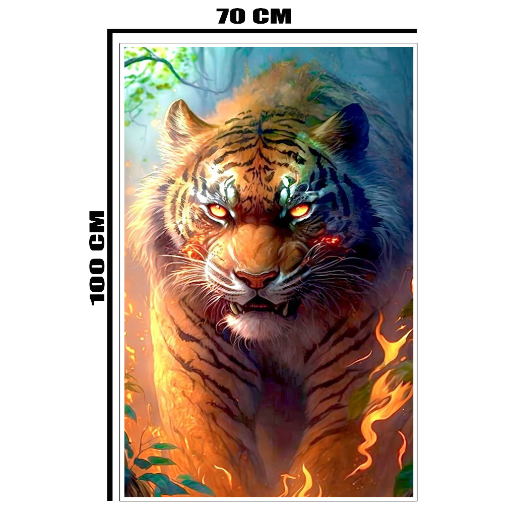 Jual Poster cetak uk jumbo 70 x 100 cm bahan flexi motiv gambar harimau ...