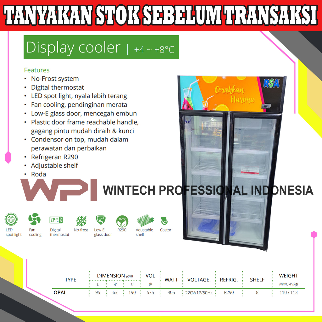 Jual RSA OPAL Showcase 2 Pintu Display Cooler Lemari Kaca Pendingin ...