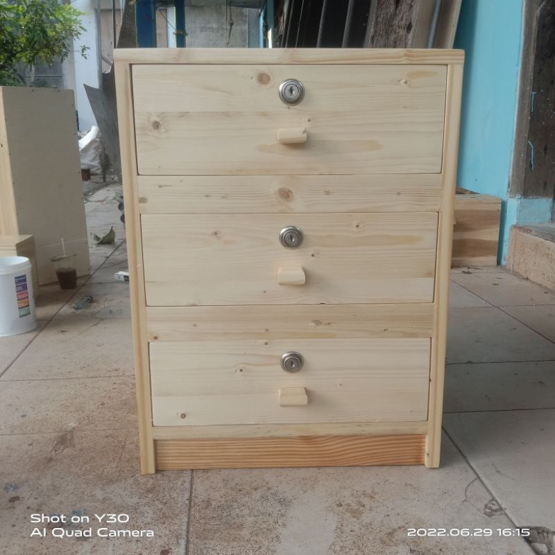 Jual lemari laci kayu 3 susun serbaguna minimalis kayu jati belanda ...