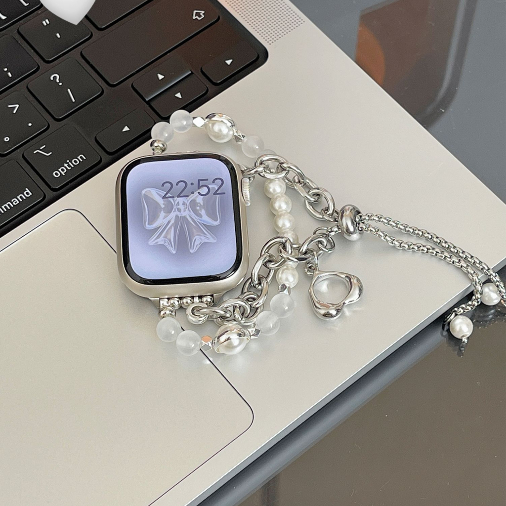 Jual Crystal Bead Chain Strap for iWatch Pearl Chain Strap Pendant ...