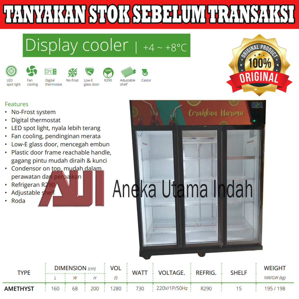 Jual RSA AMETHYST 3 Tiga Pintu Showcase - Display Cooler - Lemari Kaca ...
